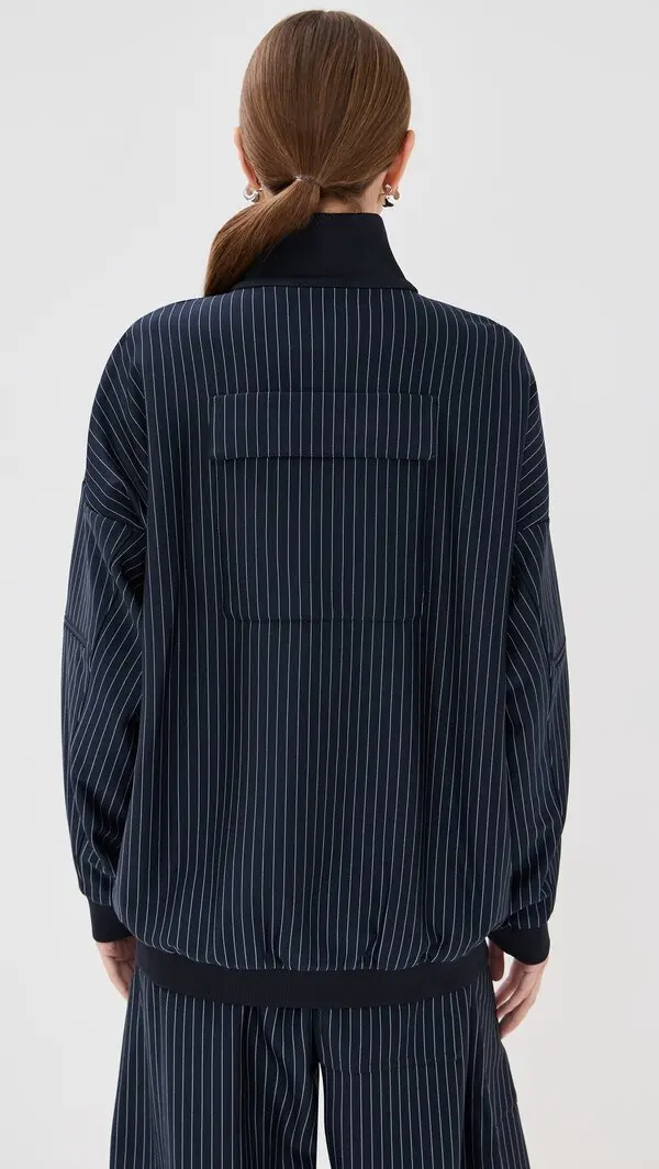 Tibi Pinstripe Active Knit Zip-Up Track Jacket - Navy Multi